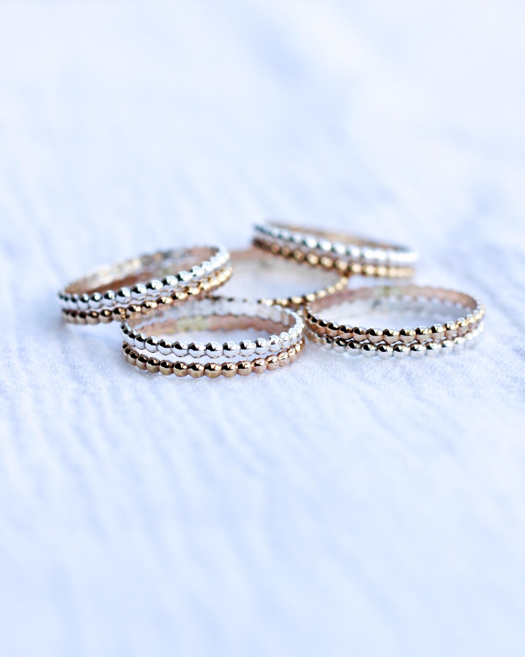 Double Beaded Band Ring, Mixed Metal, Sterling Silver and 14k Gold ...