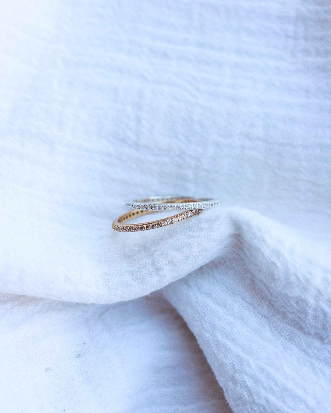 Sterling Silver or Gold Plated Cubic Zirconia Pave Full Band Ring, Pave ...