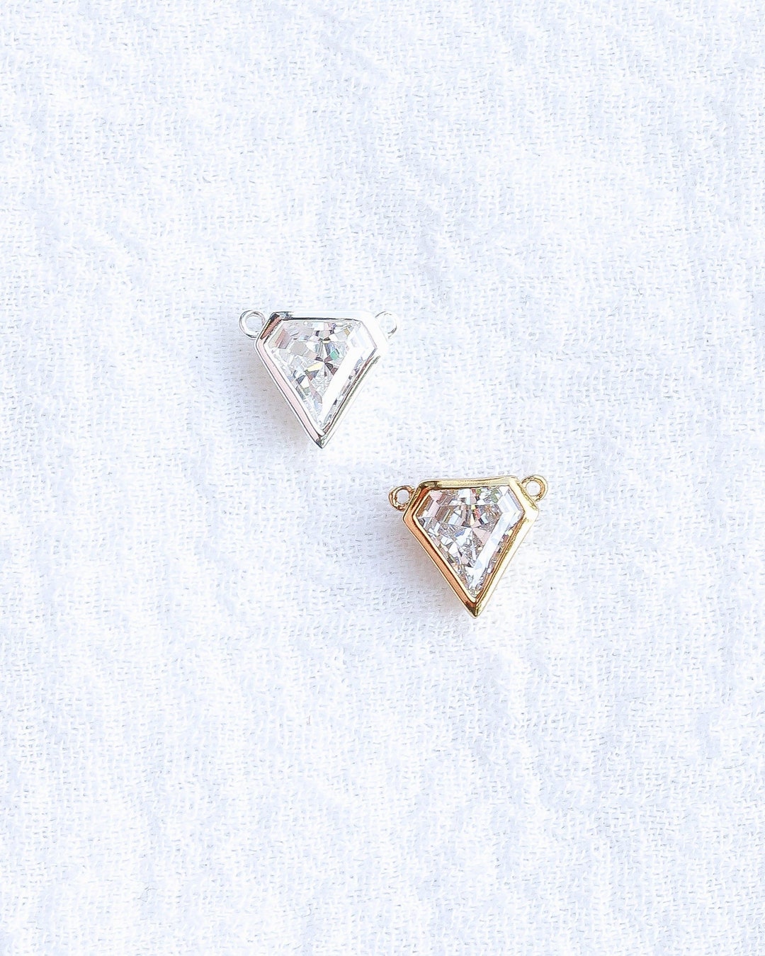 White Cz Bezel Diamond Connector for Necklaces, Sterling Silver, Gold ...