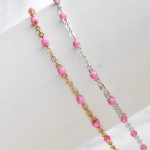 1.7mm Flat Cable Chain With Pink Enamel Dots, 14k Gold Filled, Sterling ...