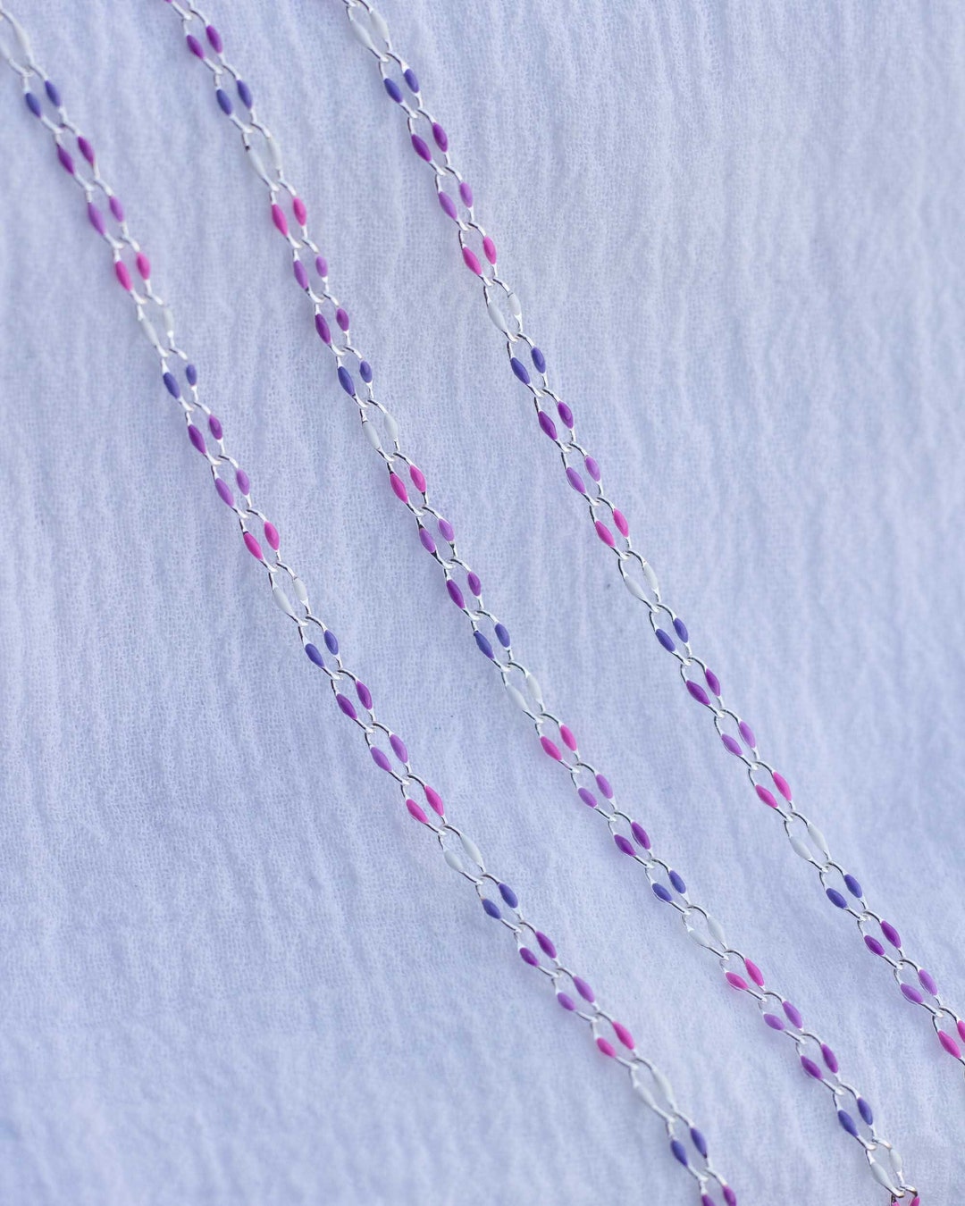 Pink, Purple Valentine's Day Enamel Chain, Silver Plated, Multi Color ...