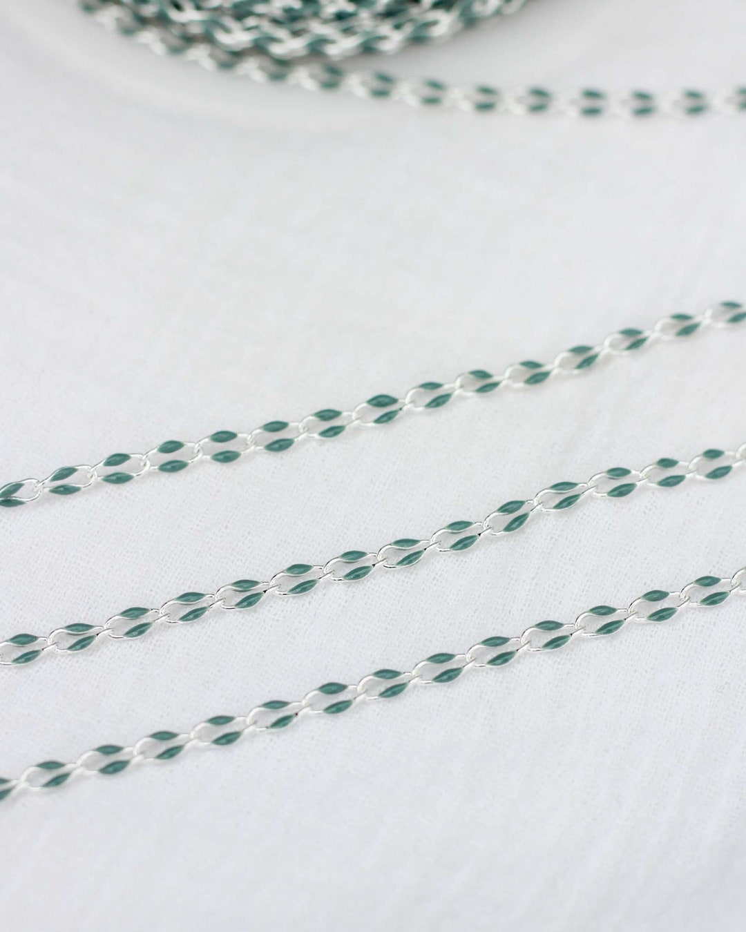 Sage Green Enamel Chain, Silver Plated Enamel Chain, Permanent Jewelry ...