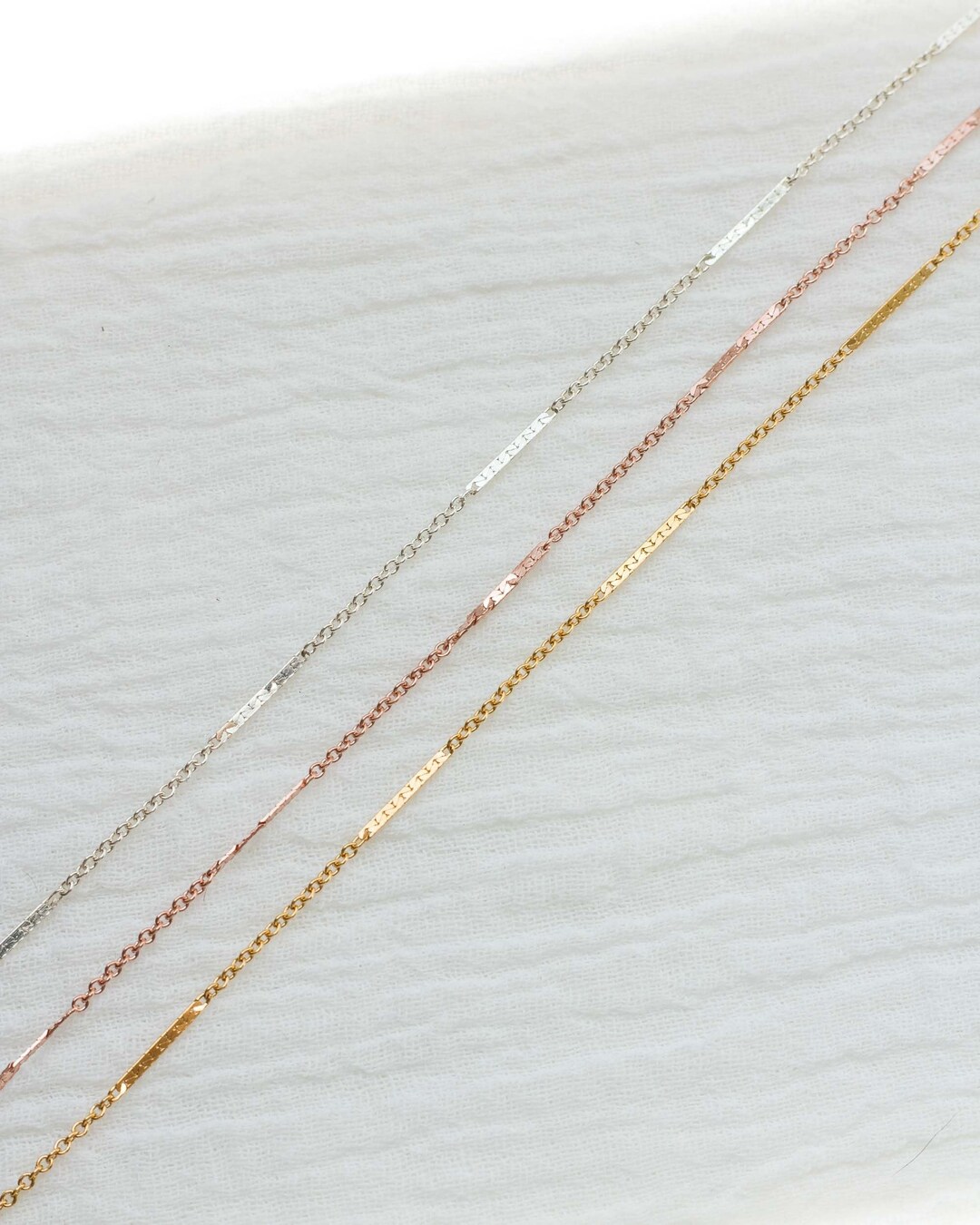 1mm Dapped Bar Chain, 14k Gold Filled, Sterling Silver, 14k Rose Gold ...