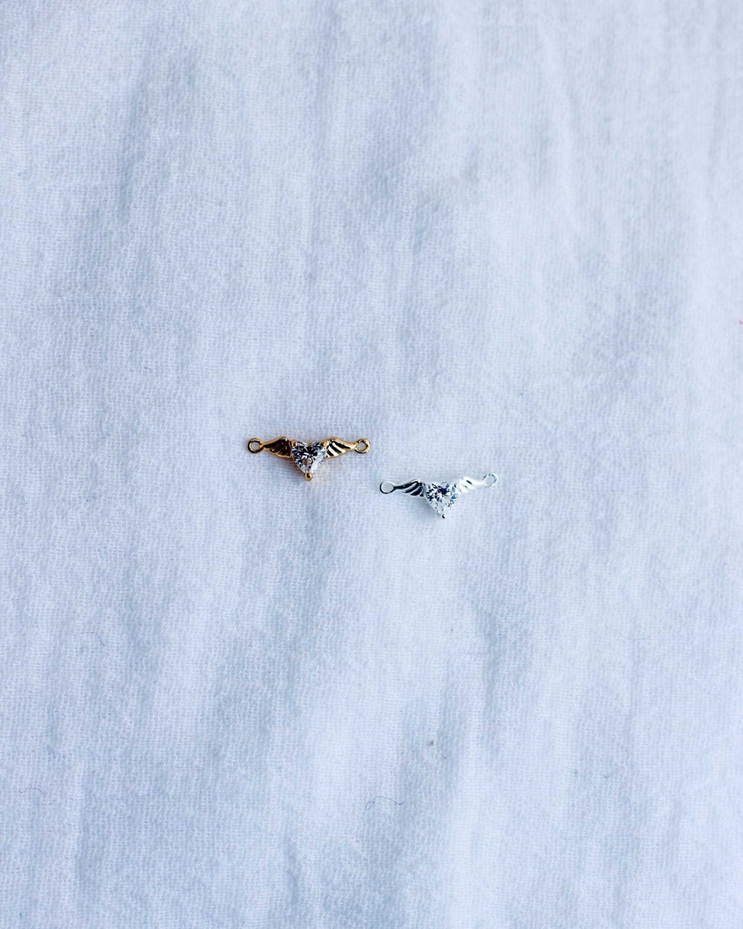 Angel Wing Heart Connector, Sterling Silver, Gold Plated, Remembrance ...