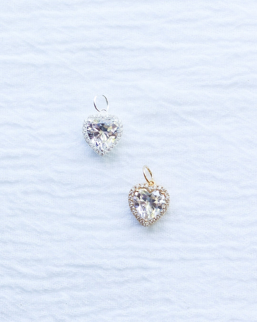CZ Heart Halo Charm, .925 Sterling Heart Pendant, Gold Plated Heart ...