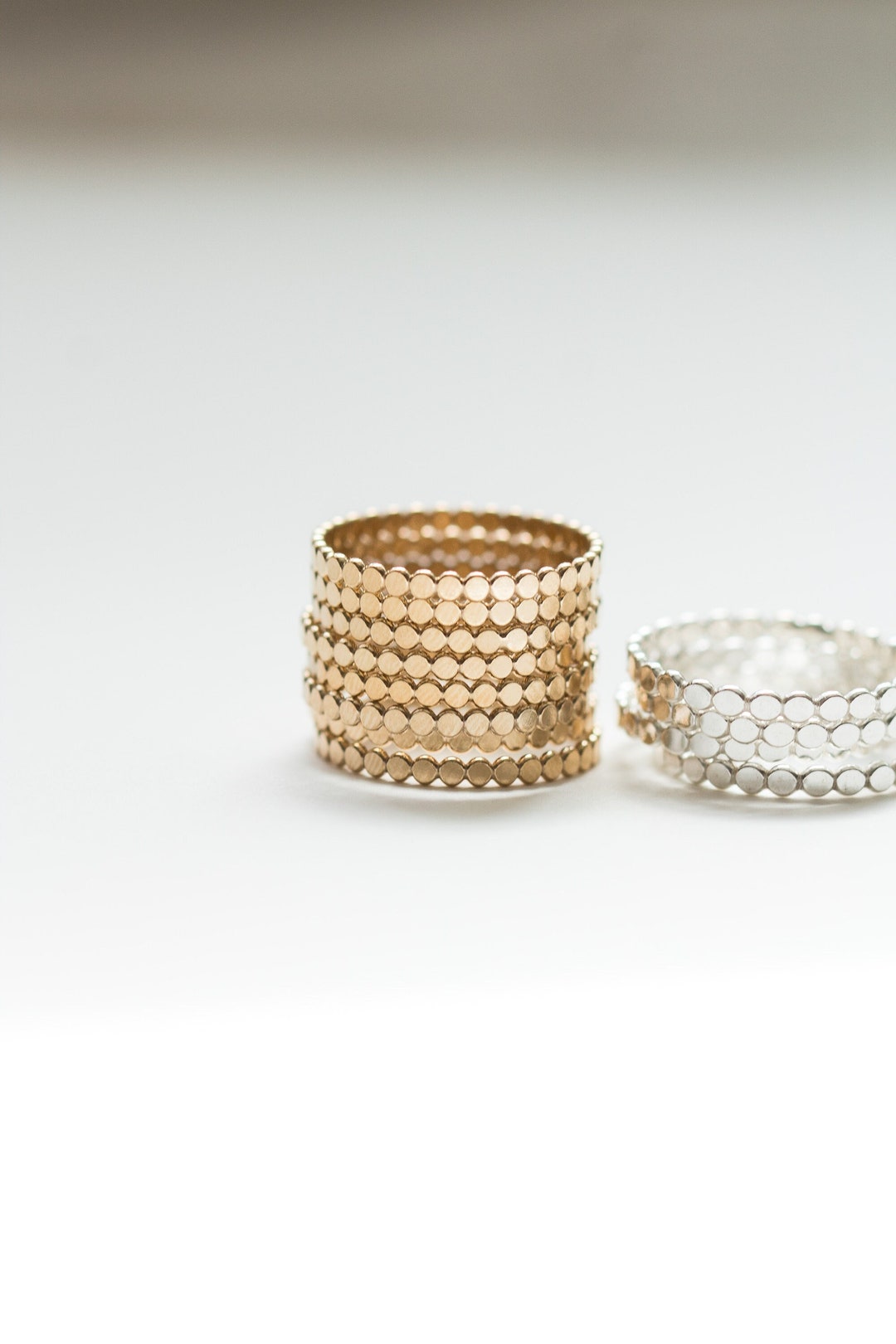 Beaded Flat Stacking Rings, 14k Gold Filled, Sterling Silver, 14k Gold ...