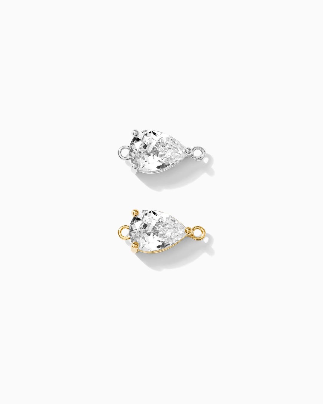 Teardrop Solitaire CZ Connector, Sterling Silver, 18k Gold Plated, Bulk ...