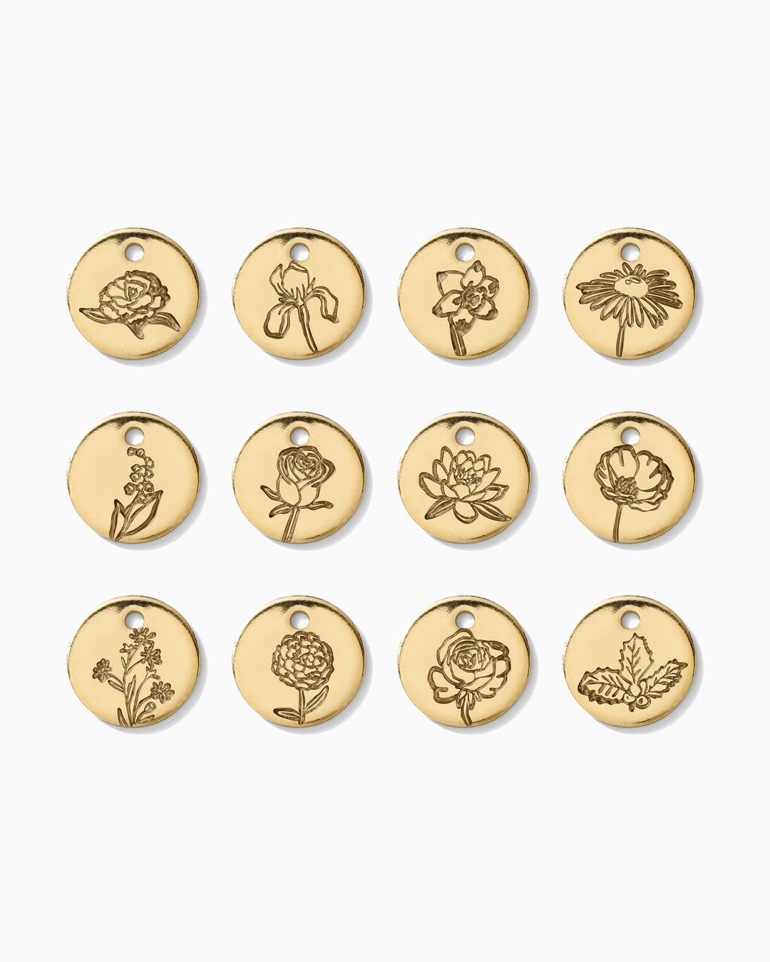 9.5mm Birth Flower Charm, Gold Filled Birth Flower Charms, Silver Birth ...