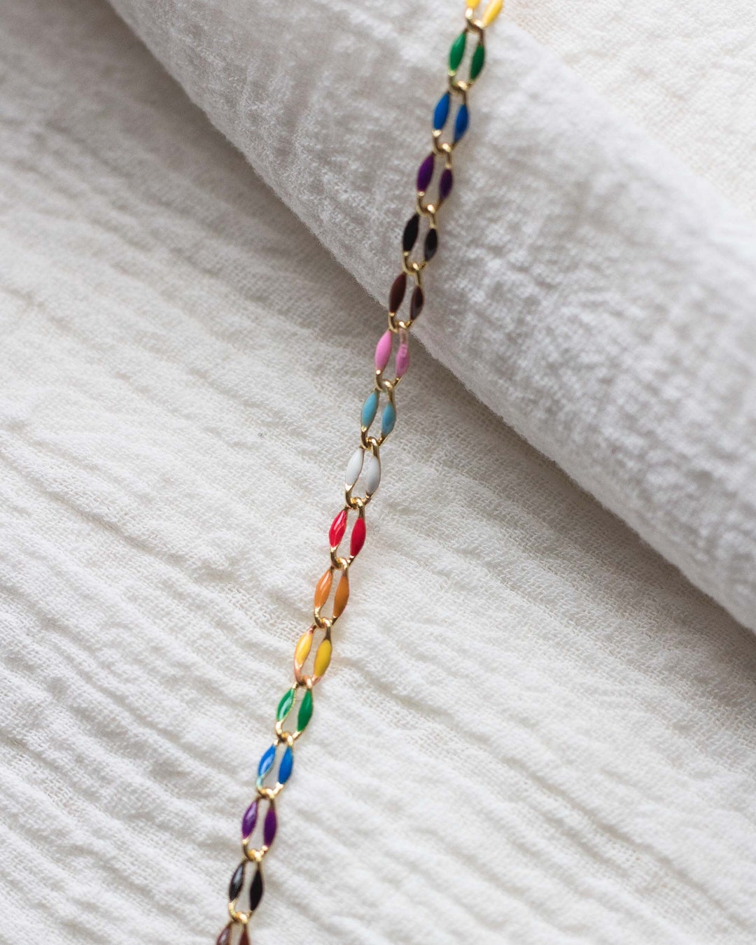 Rainbow Enamel Chain, Multi Color Chain, Permanent Jewelry Bulk Enamel ...