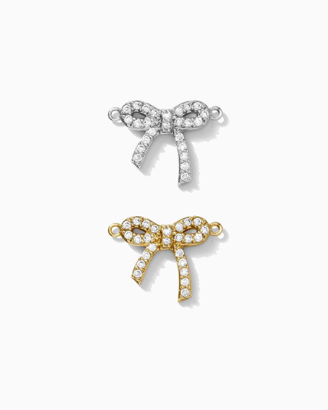 Pave Bow Connector, Sterling Silver, Gold Plated, Cubic Zirconia Pave ...
