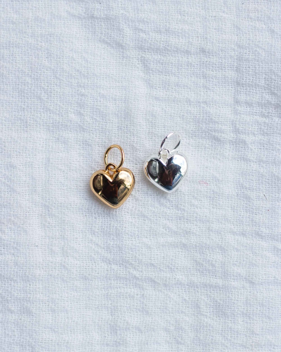 Domed Puff Heart Charm, .925 Sterling Heart Pendant, Gold Plated Heart ...