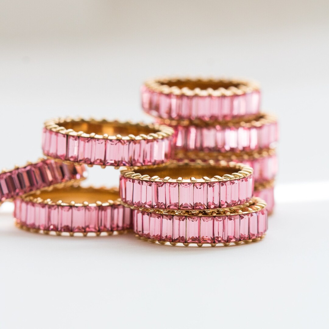 Pink Crystal Baguette Ring, Full Stacking Band Bulk Rings, Wholesale ...