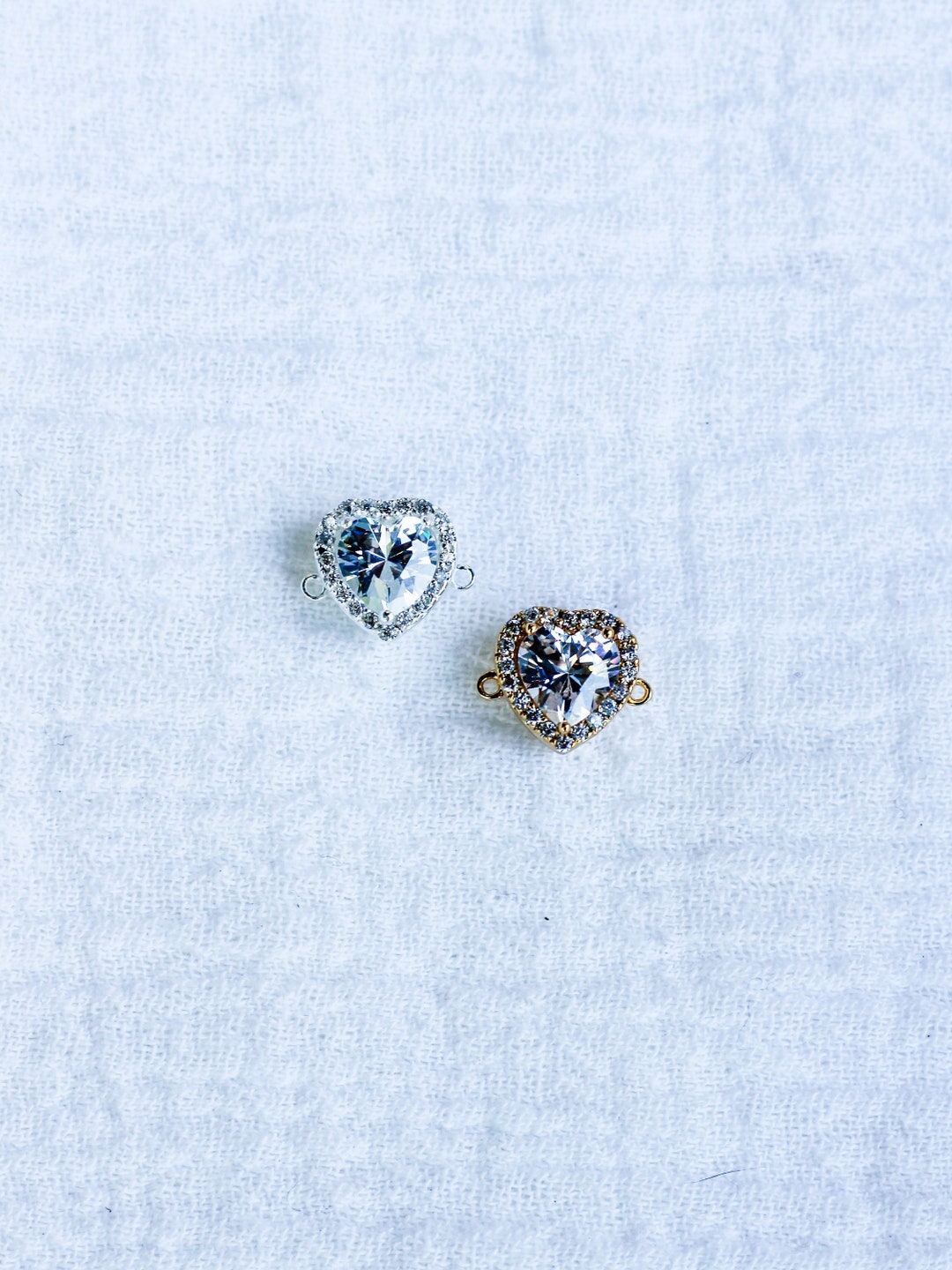 White CZ Heart Halo Connector, Sterling Silver, Gold Plated, Bulk ...