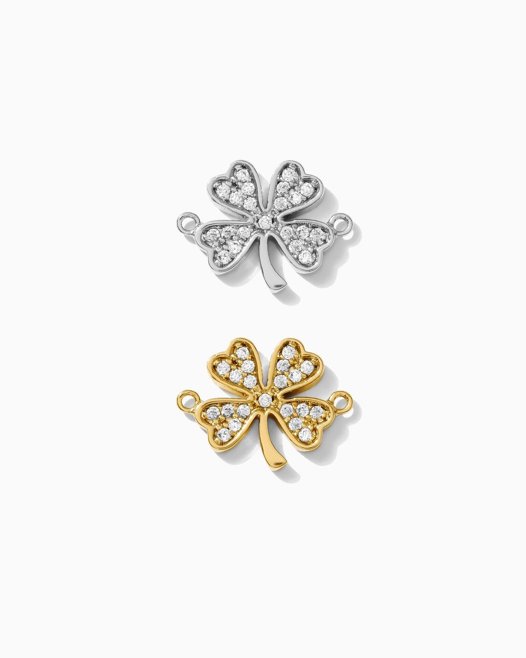 4 Leaf Clover Cubic Zirconia Connector Charm, Sterling Silver, Gold ...
