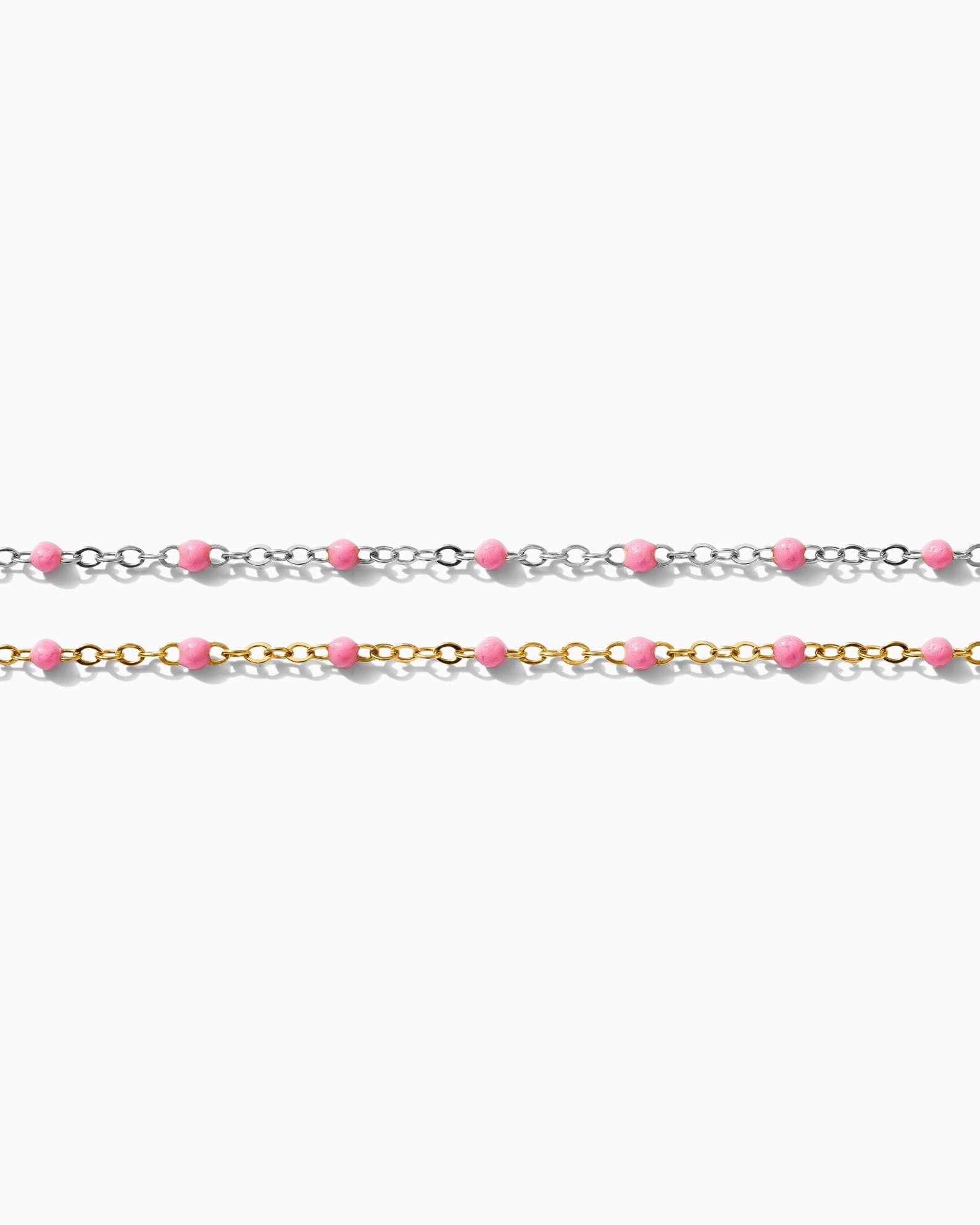 1.7mm Flat Cable Chain With Pink Enamel Dots, 14k Gold Filled, Sterling ...