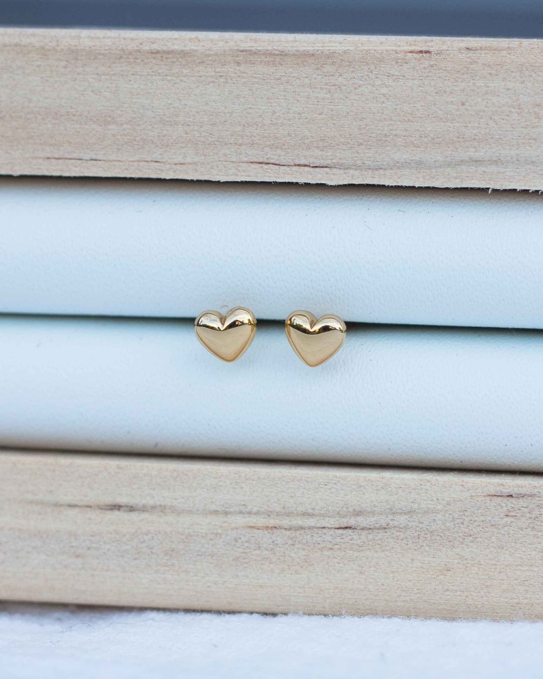 Dome Puff Heart Stud Earrings, Heart Earrings, Tiny Heart Stud Earrings ...