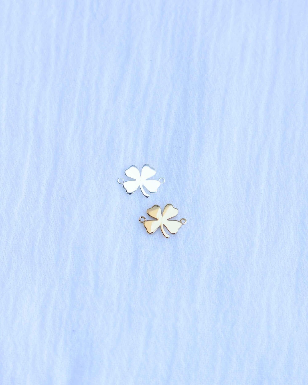 4 Leaf Clover Connector Charm, Sterling Silver, Gold Plated, St ...