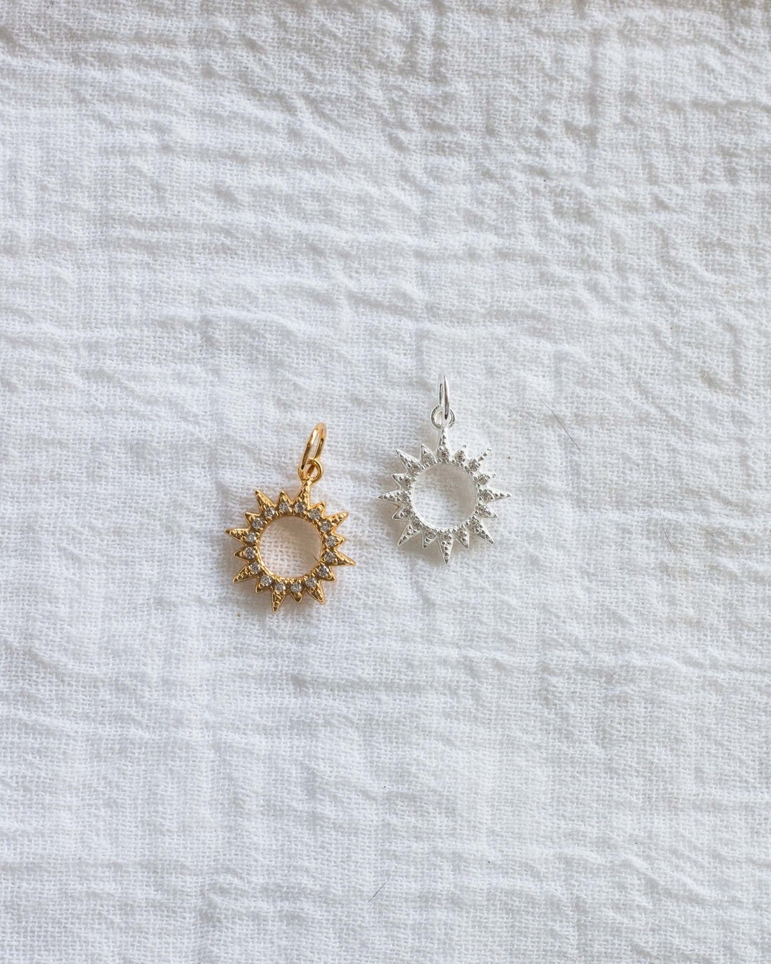 Pave Sun Ray Charm, All White Cubic Zirconia, .925 Sterling Pave Sun ...