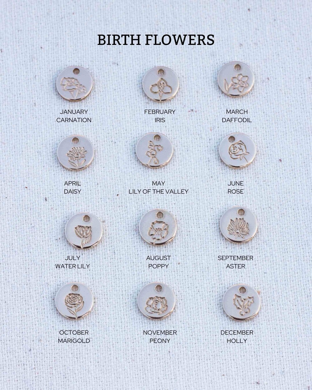 6.3mm Birth Flower Charm, Gold Filled, Sterling Silver, Flower Pendants ...