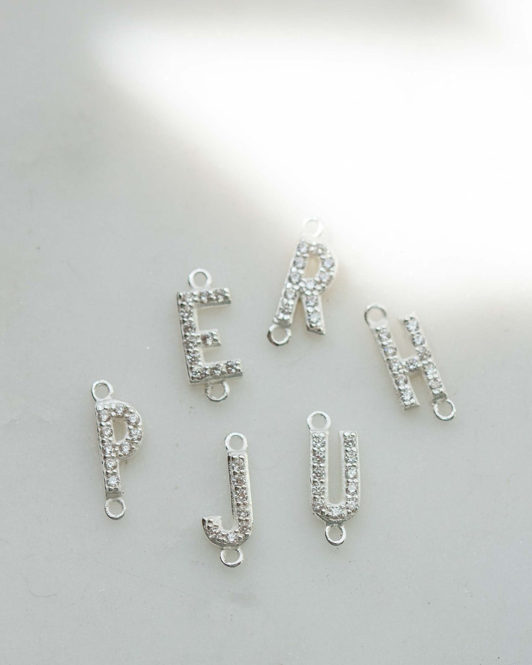 Initial Connector Sterling Silver Cubic Zirconias Permanent Jewelry