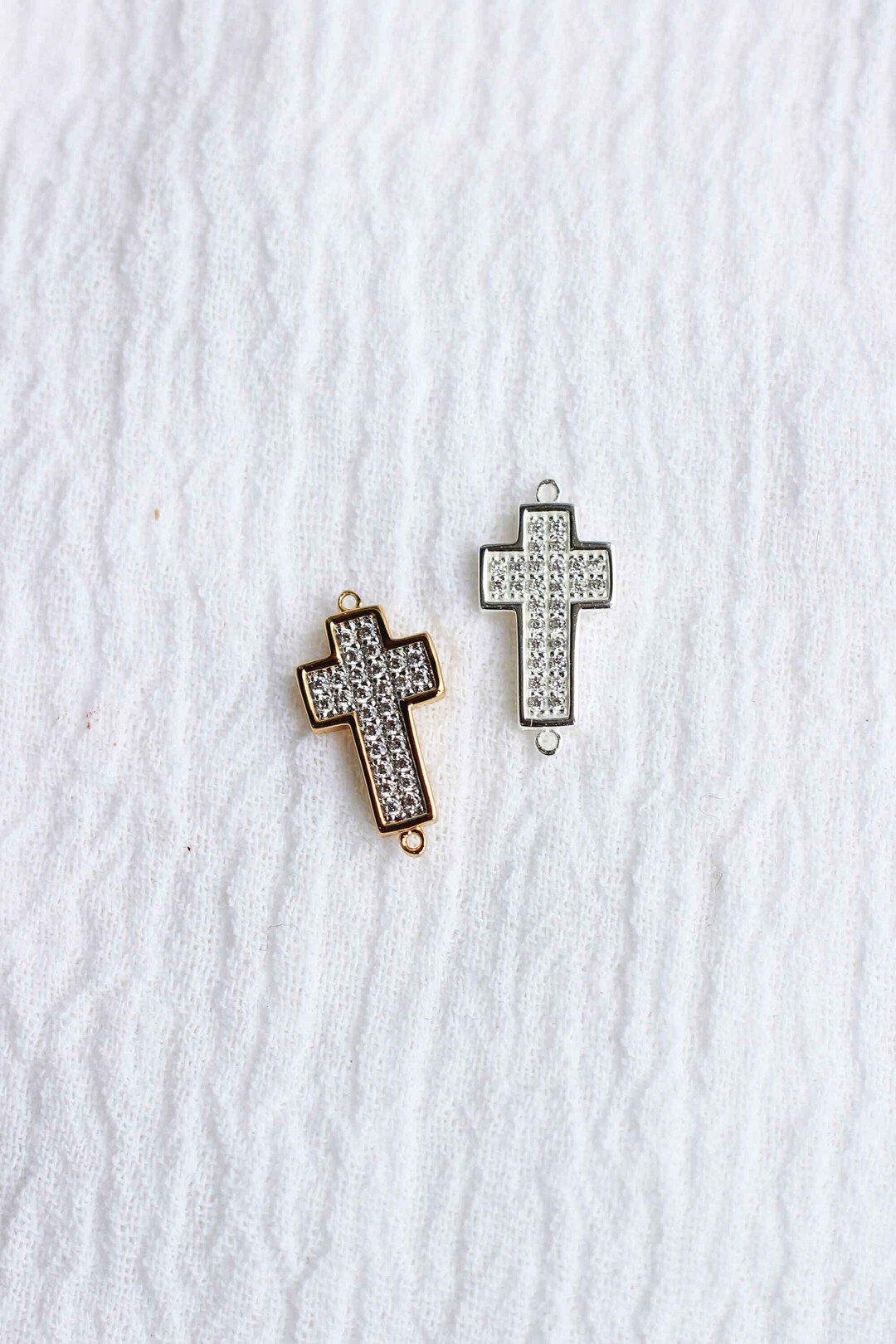 Pave Cross Connector Charm, Sterling Silver, Gold Plated, Chunky All ...