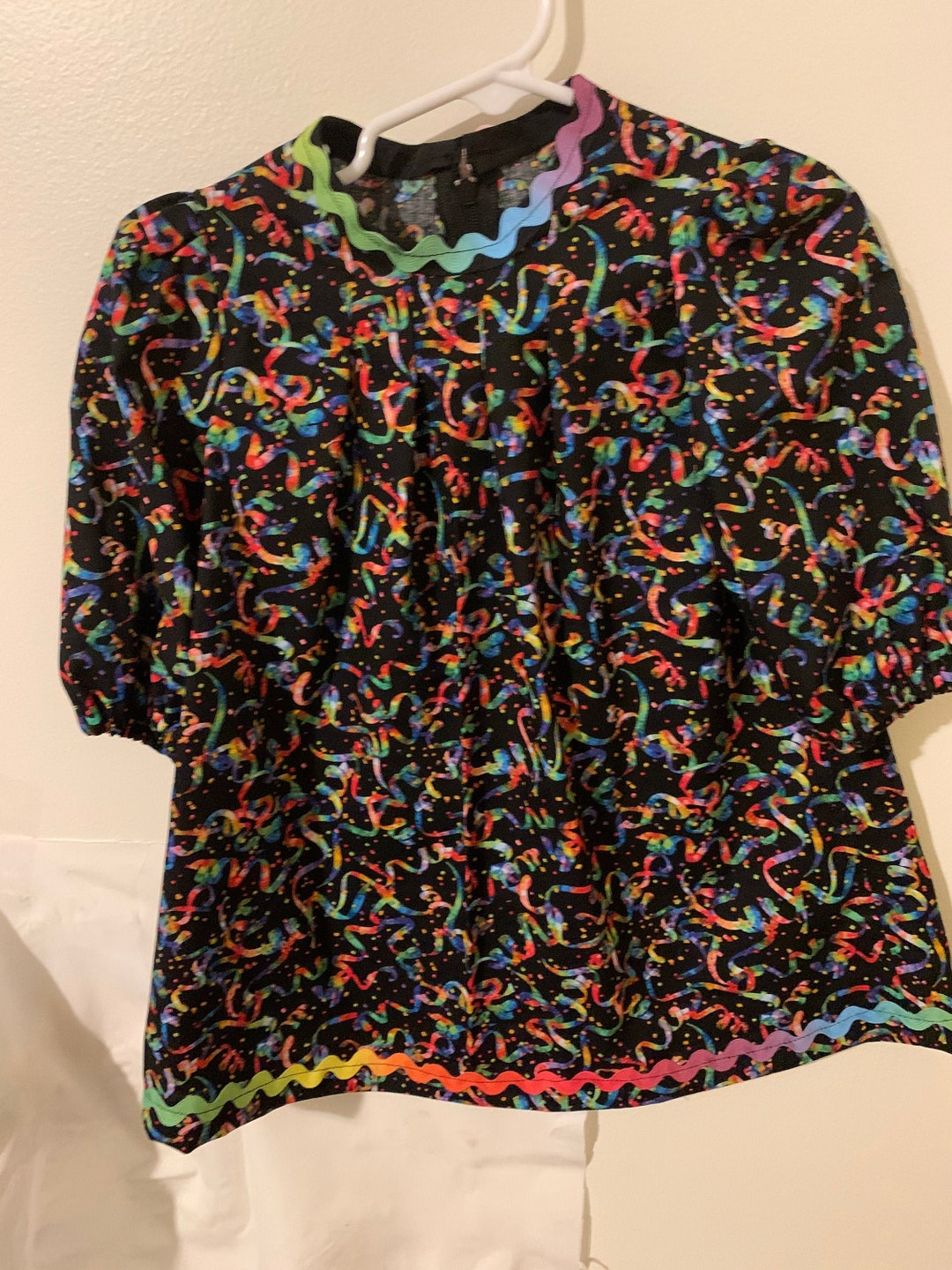 Girls Long Sleeve Dress in Black With Multi Color Design and Trim. Size ...