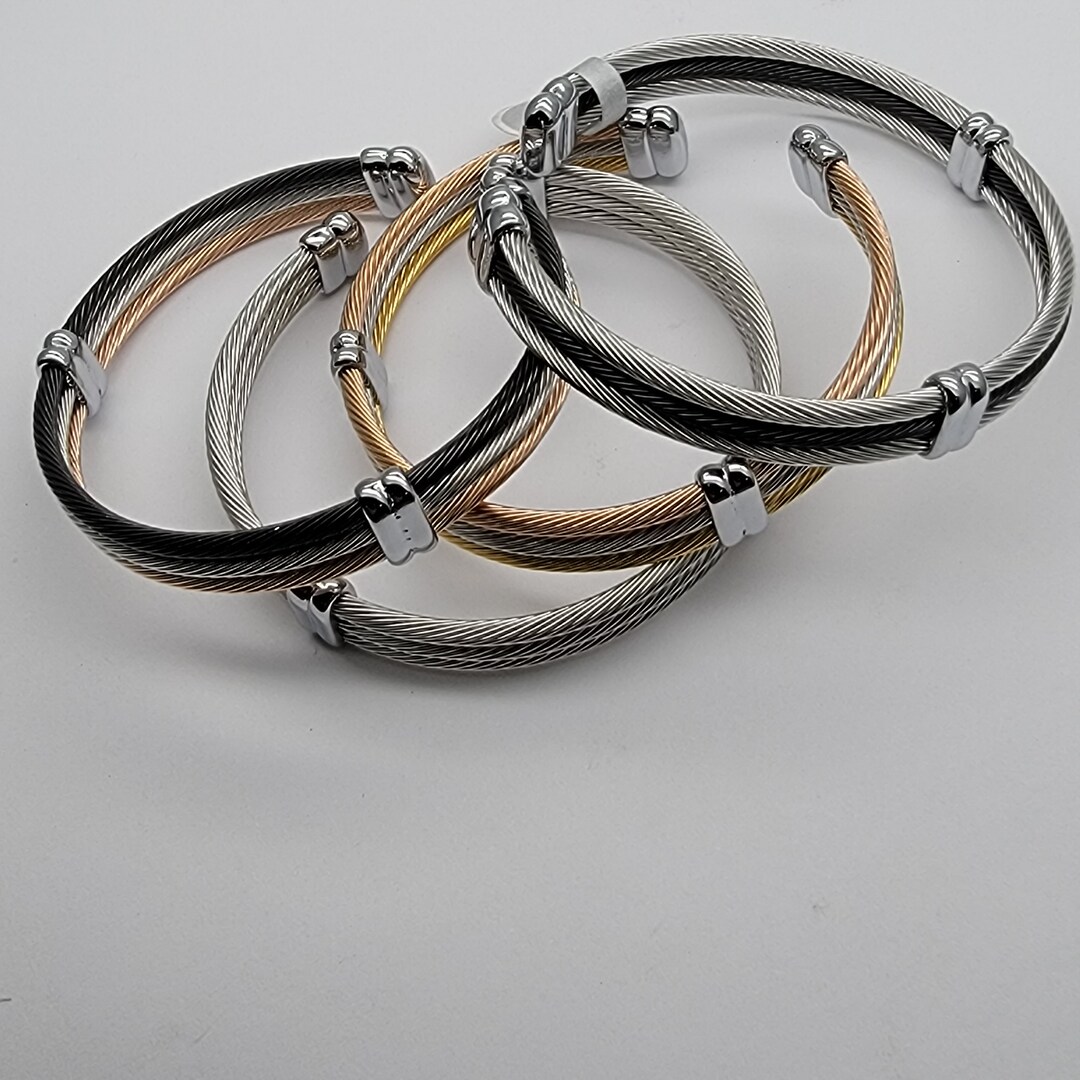 Cable Bracelet Tri Color Stainless Steel Bangle Cuff White - Etsy