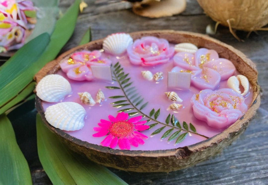 JUICY PITAYA Coconut Shell Candle: Tropical Fruit Scent, Wood Wick ...