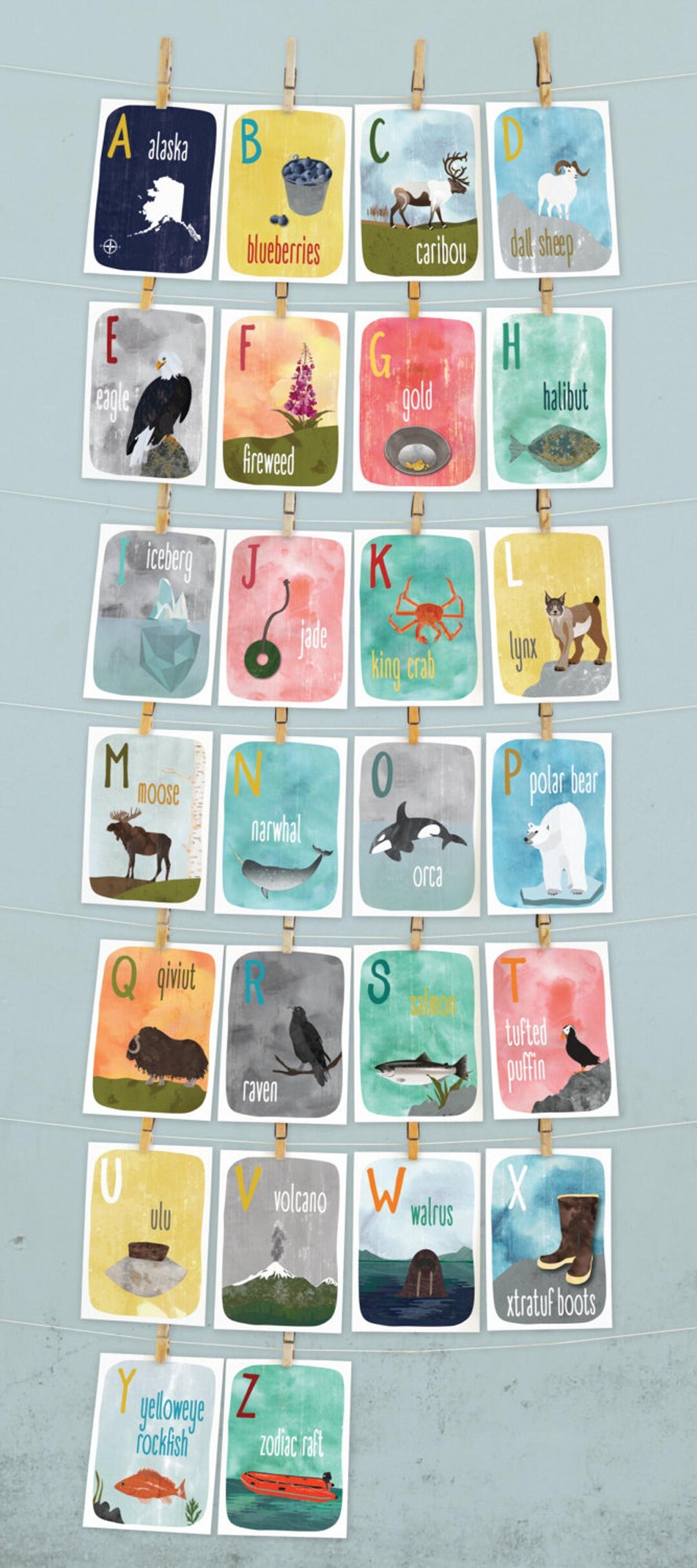 Alaska A to Z Alphabet Cards - Etsy