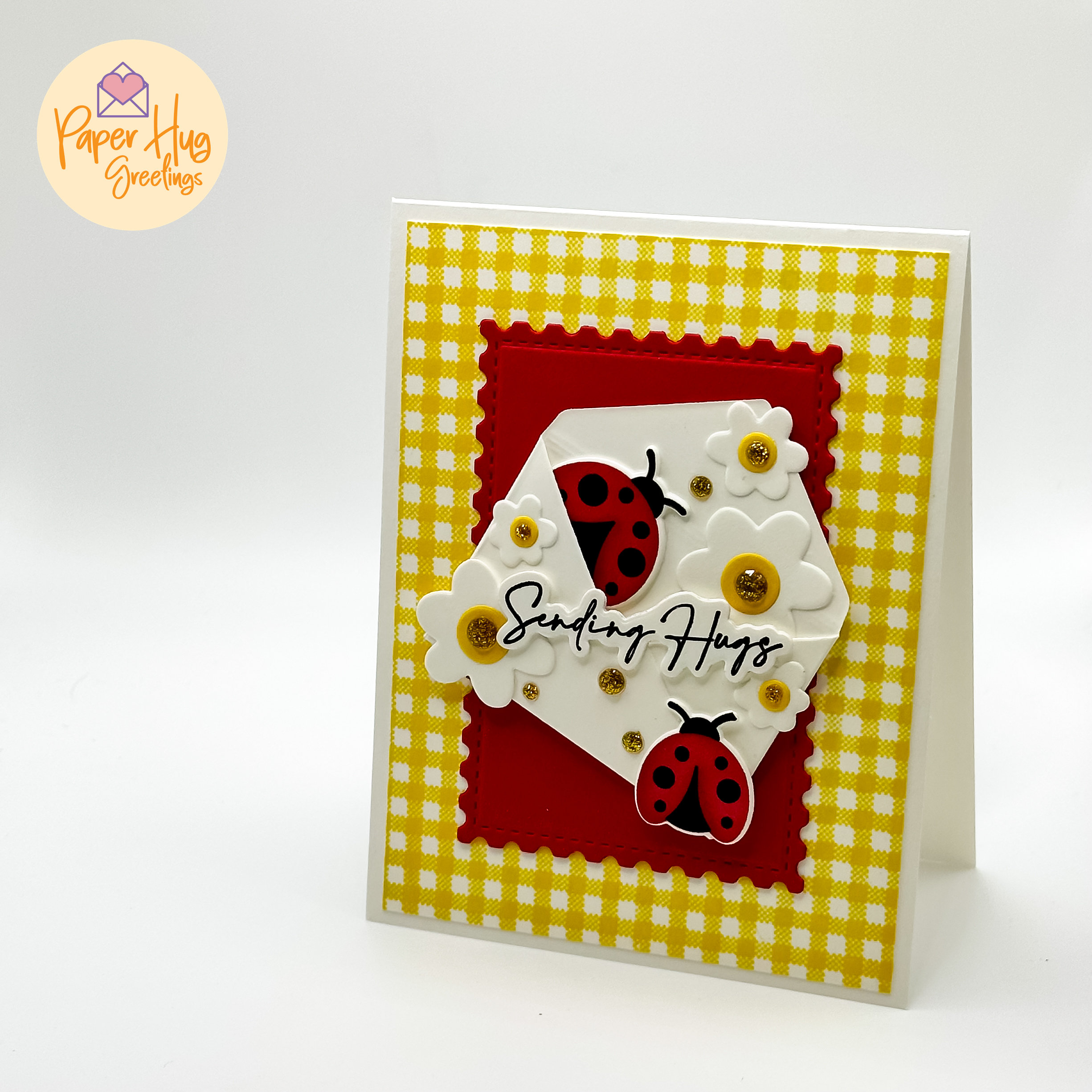 Sending Hugs Lady Bug and Flower Handmade Greeting Card, Lady Bugs and ...