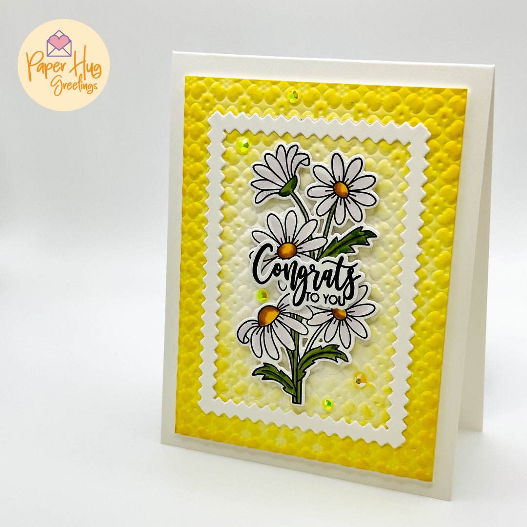 Congrats to You White Daisy Floral Card on Yellow Embossed Background ...