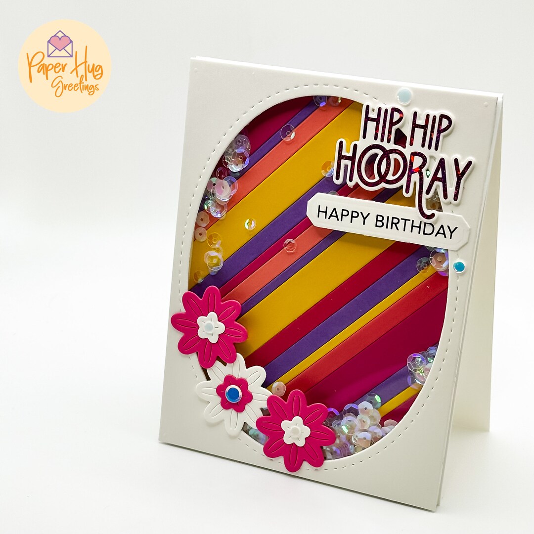 Happy Birthday Hip Hip Hooray Shaker Card With Striped Background and ...