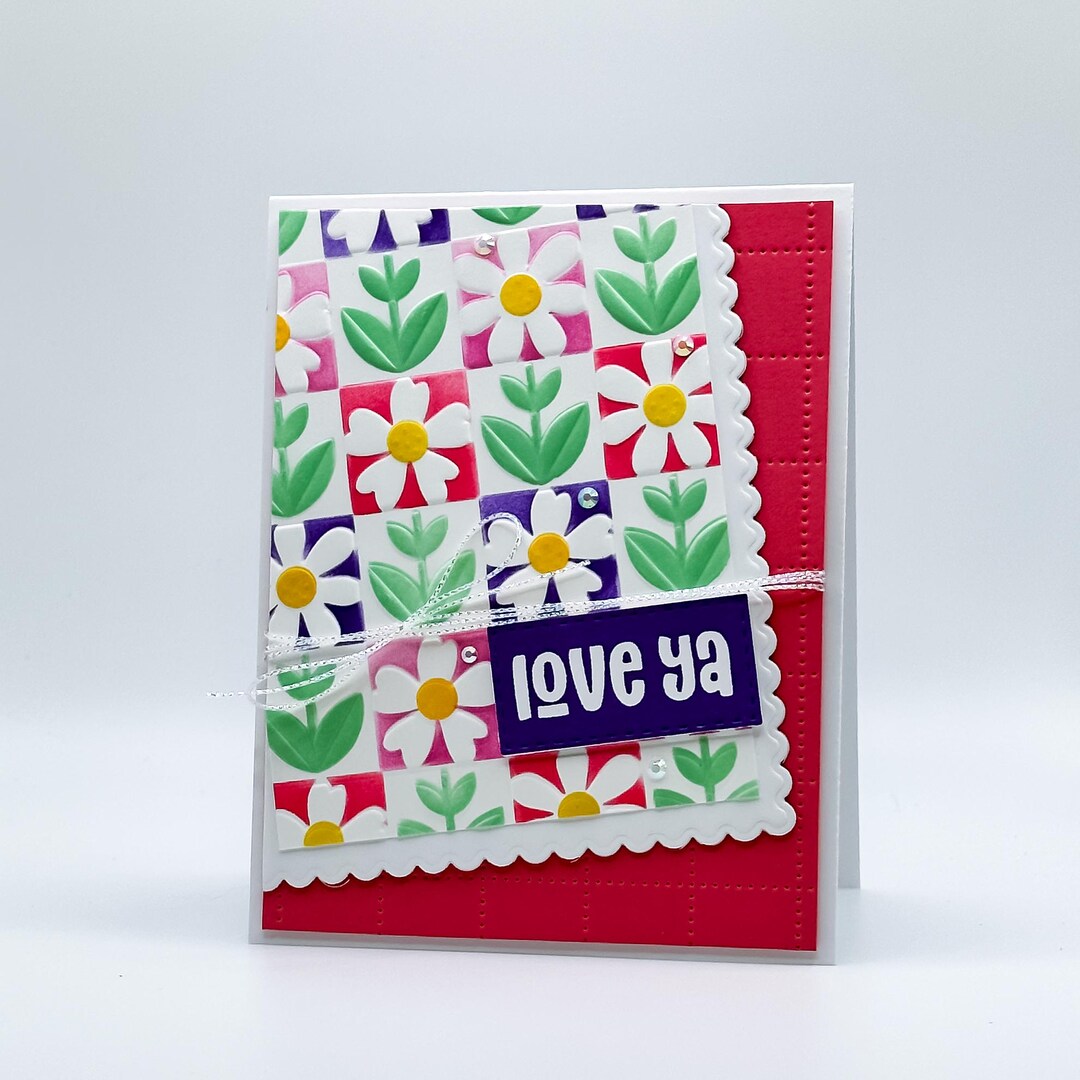 Handmade “love Ya” Card – Bright Floral Embossed Design With Red and ...