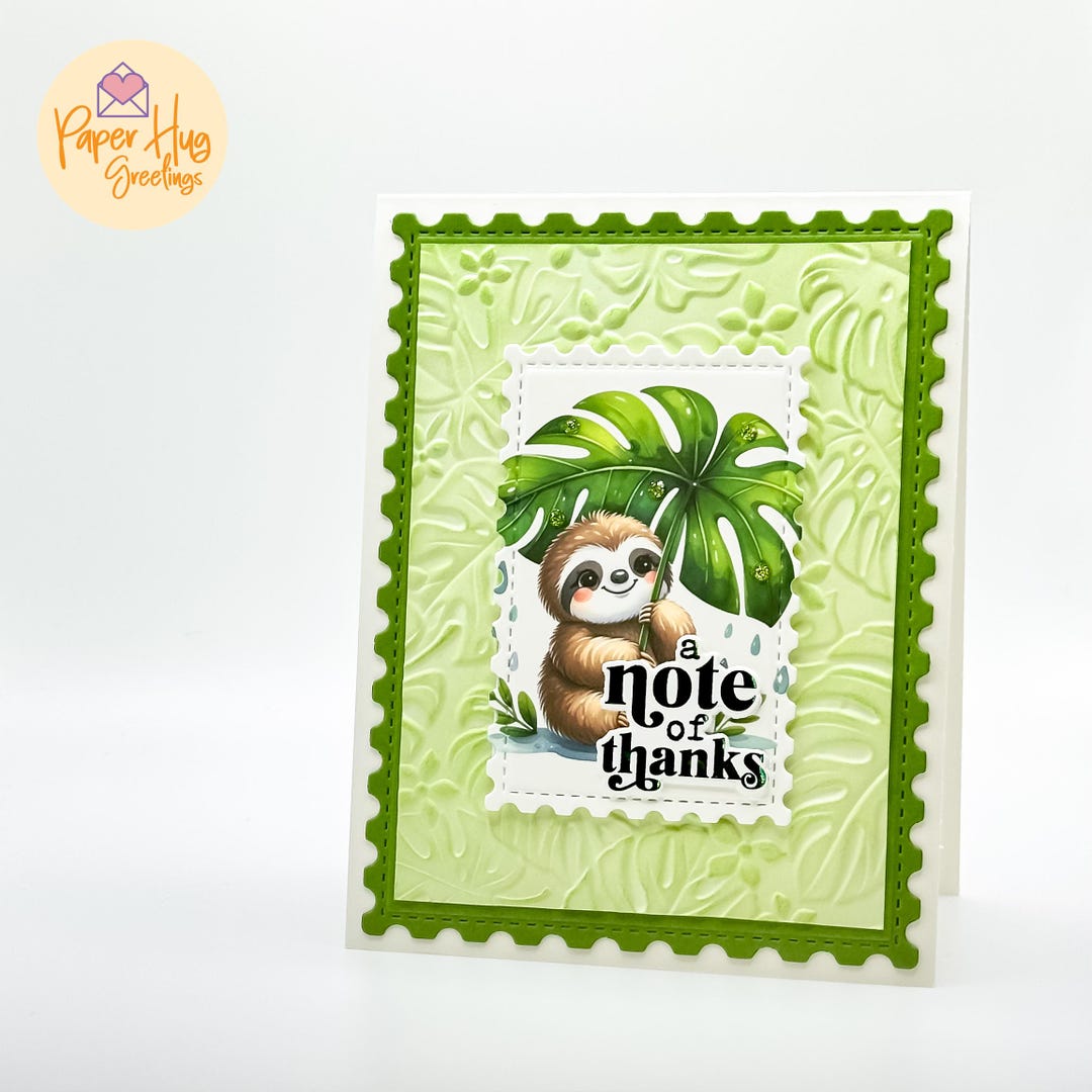Handmade Sloth Thank You Card: Tropical Leaf Embossed Note - Etsy