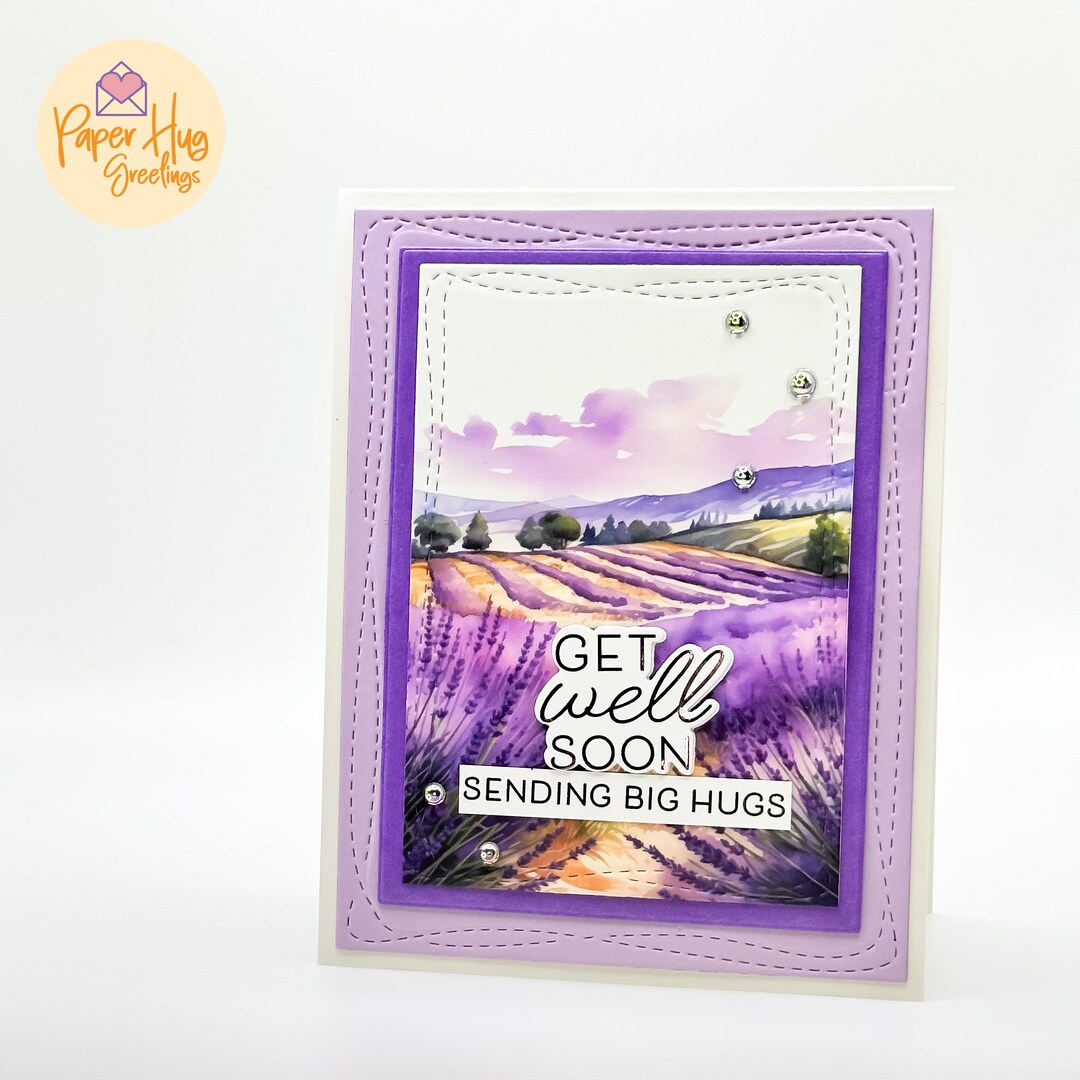 Handmade Lavender Get Well Soon Card Sending Big Hugs Greeting Card ...