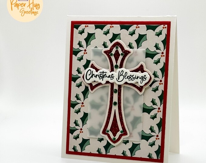 Handmade Religious Christmas Card With Cross and Blessings - Holiday ...