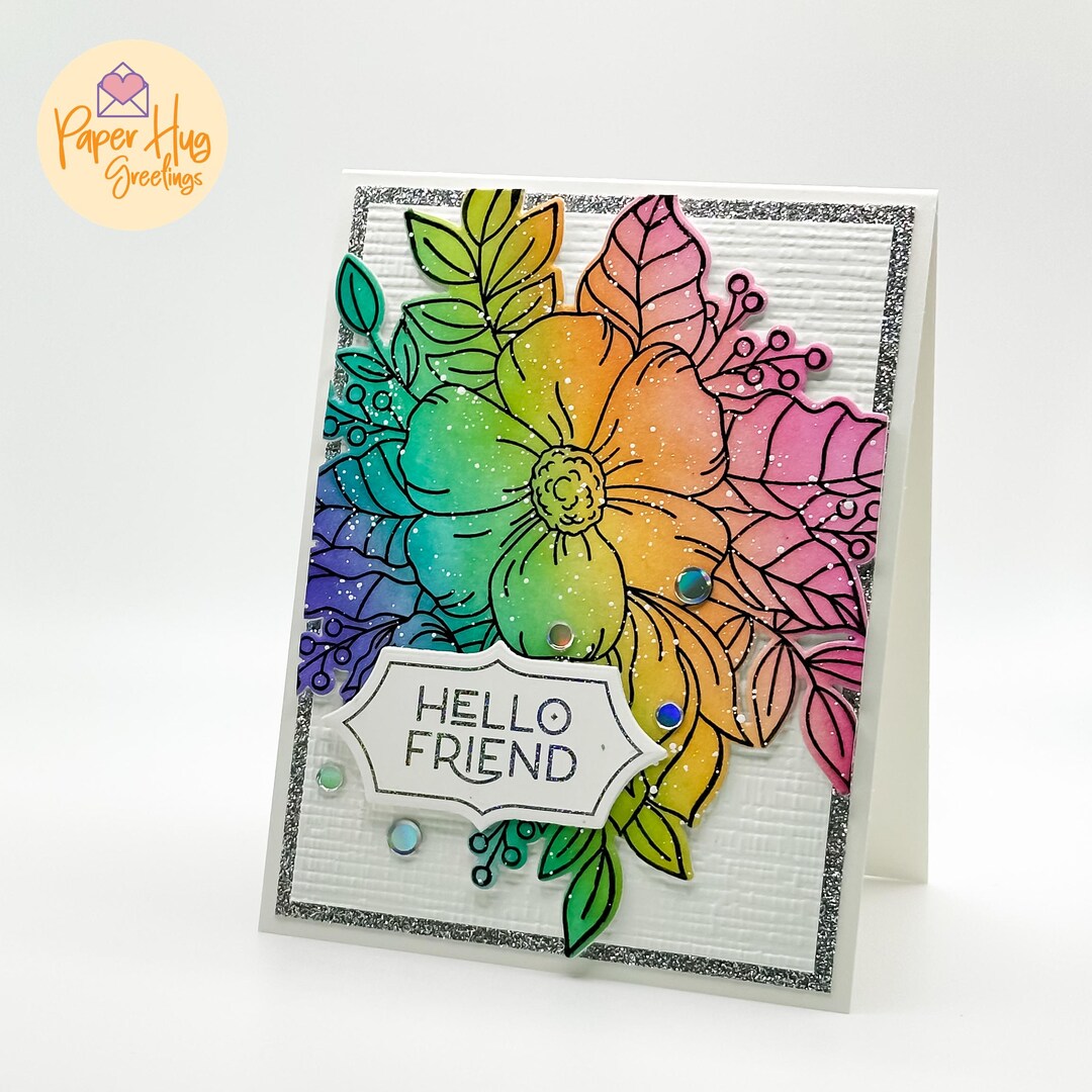 Vibrant Rainbow Floral Friendship Greeting Card: Handmade Hello Friend ...