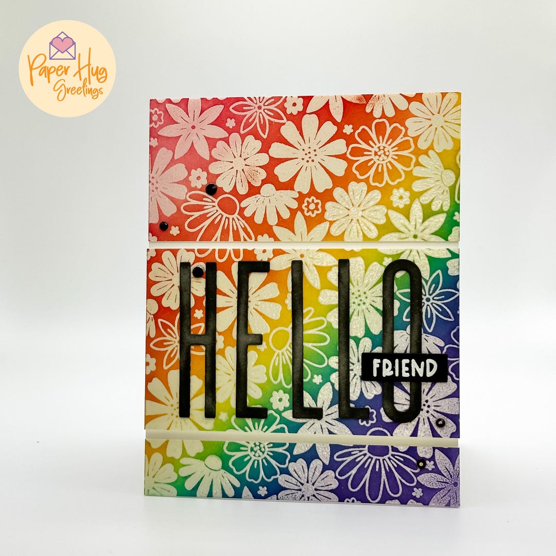 Vibrant Rainbow Floral Embossed Hello Friend Greeting Card ...