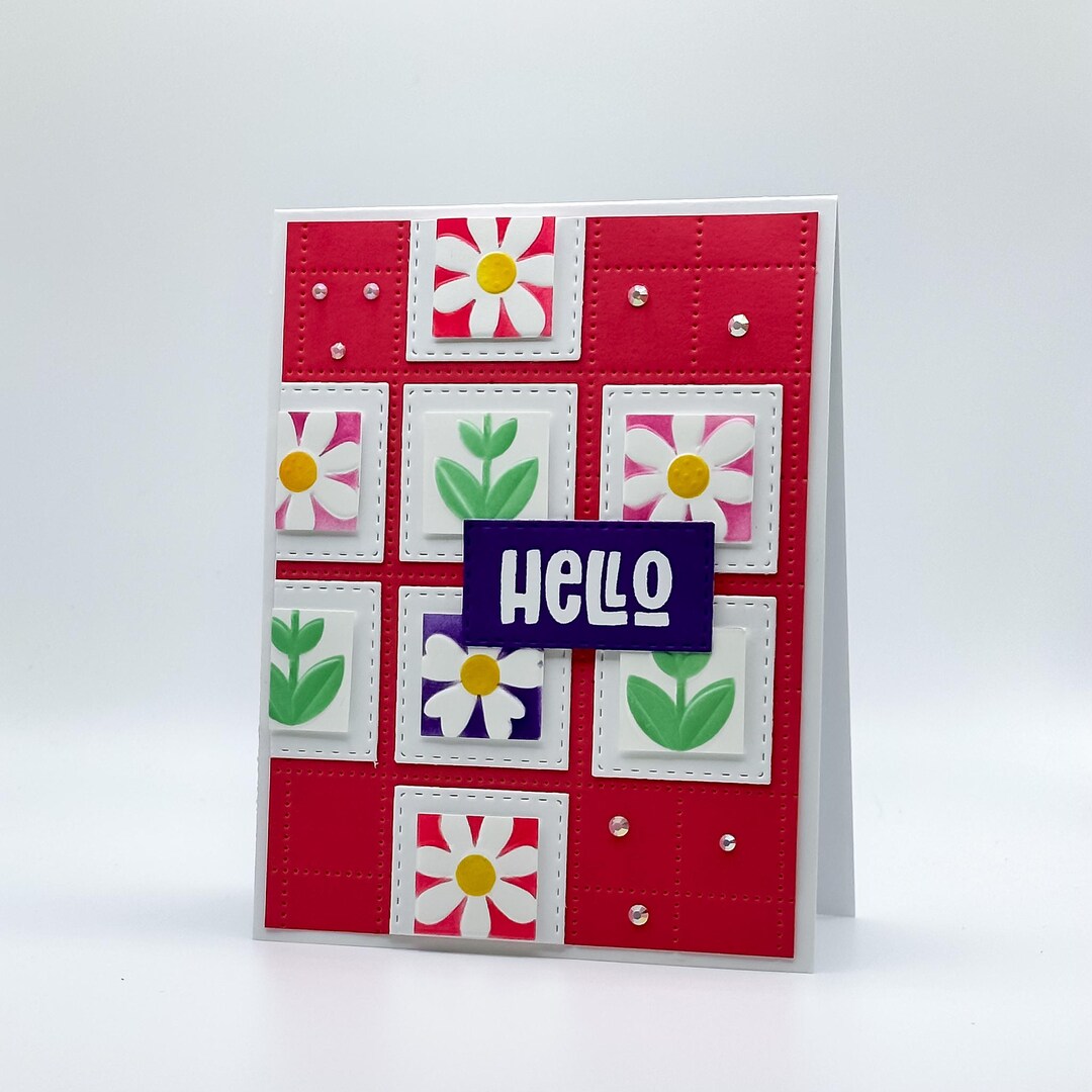 Handmade Hello Card | Colorful Daisy and Flower Greeting Card | Quilt ...