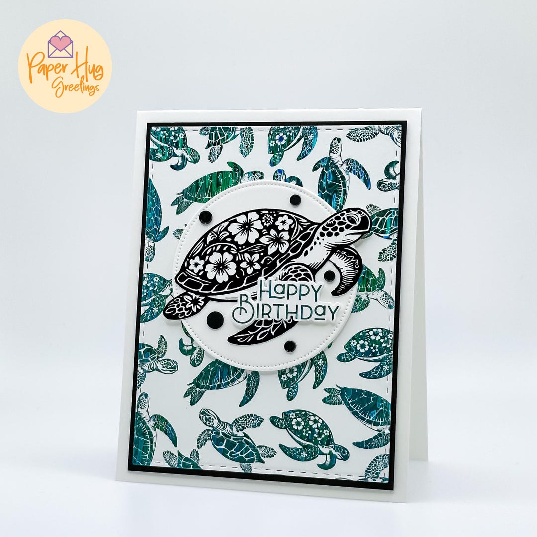 Happy Birthday Sea Turtle Handmade Greeting Card With Teal Foil ...