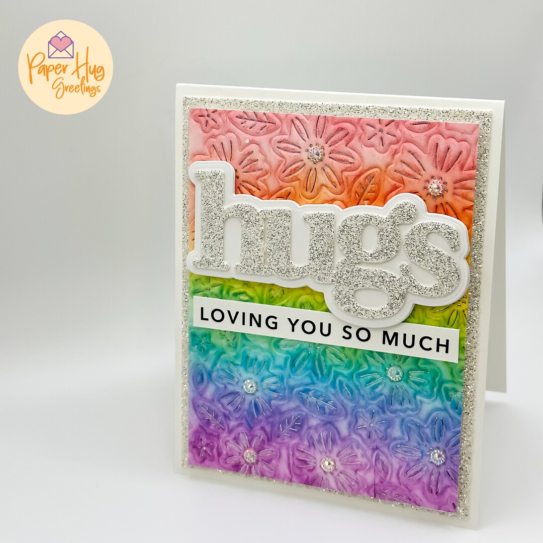Rainbow Ink Blended Floral Hugs Card - Handmade Greeting With Loving ...