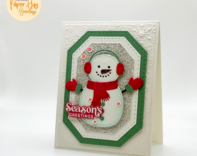 Season’s Greetings Snowman Christmas Card | Snowman Holiday Greeting ...