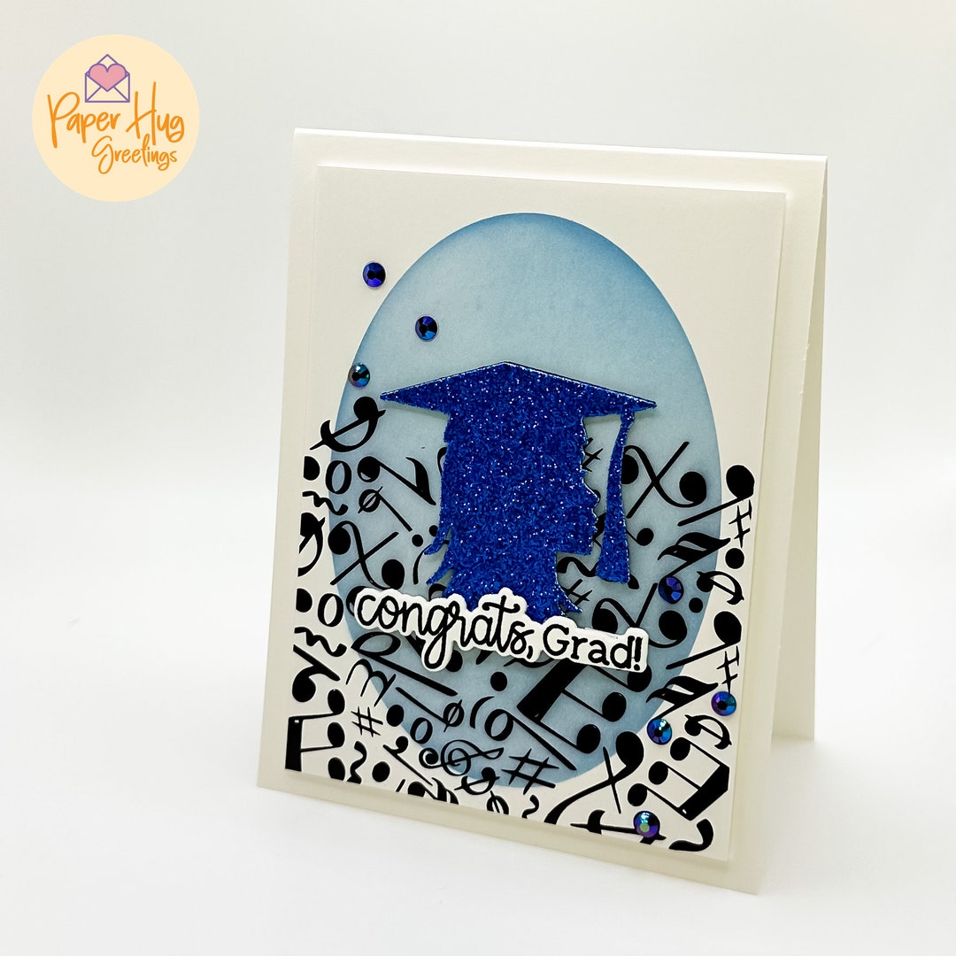 Music Note Graduation Card in Blue Color Scheme, Handmade Congrats Grad ...