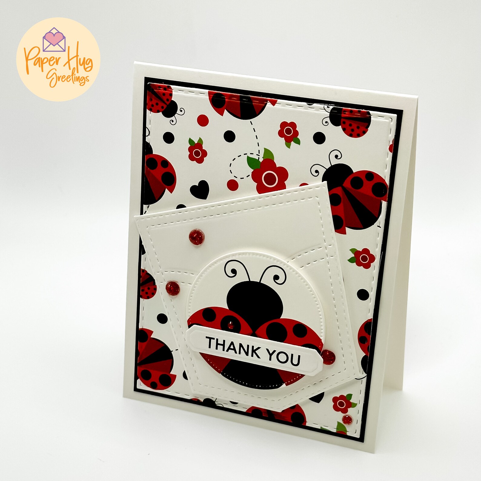 Thank You Lady Bug Handmade Greeting Card With Gift Card Holder Pocket ...