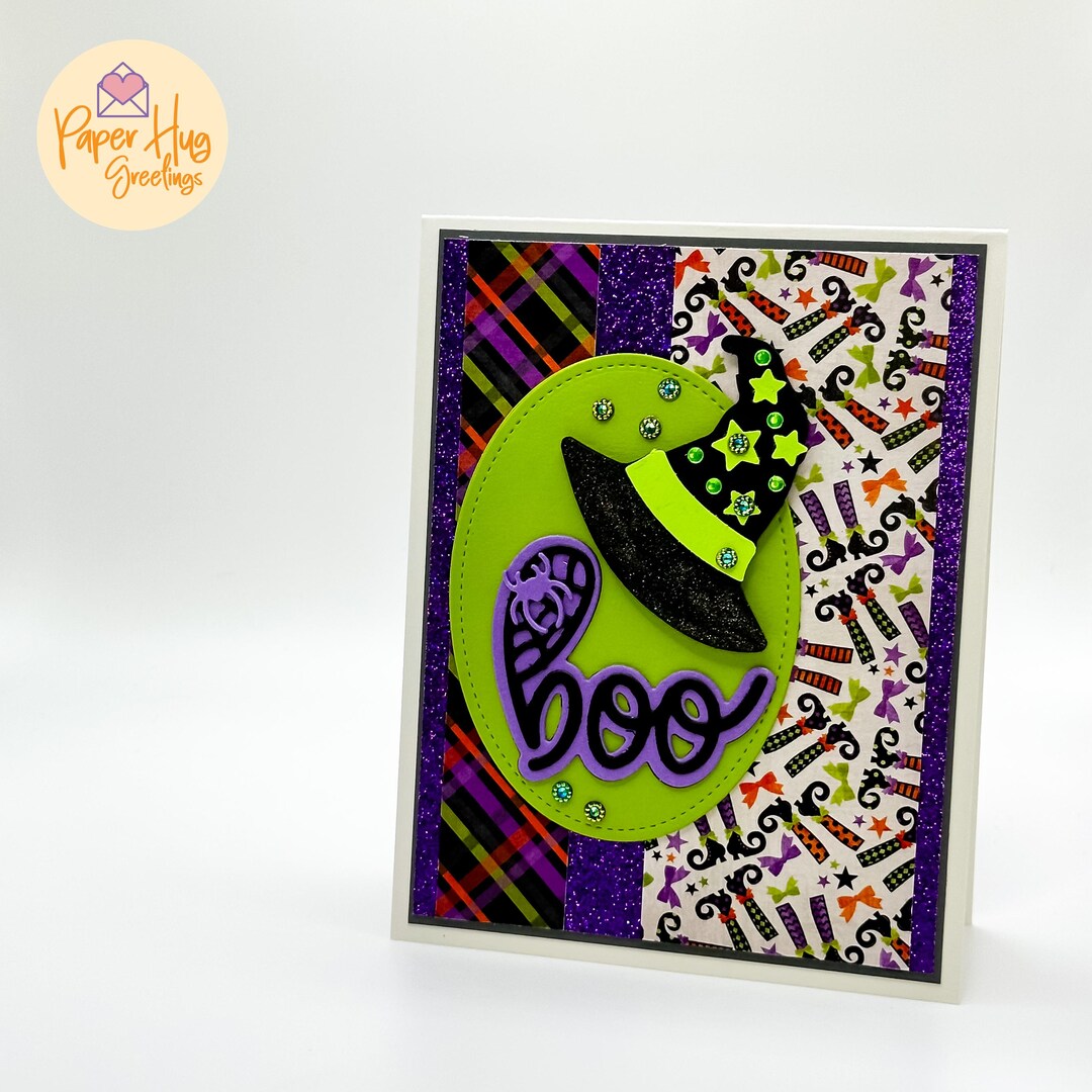 Boo Happy Halloween Handmade Greeting Card, Witch Hat Greeting Card ...