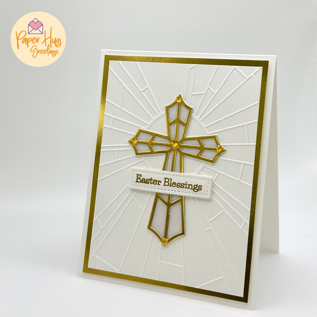 Gold Easter Cross Handmade Greeting Card, Easter Blessings Cross ...