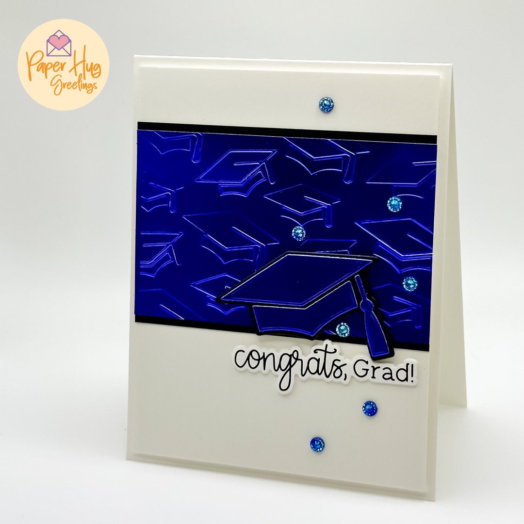 Blue Congratulations Grad Handmade Card, Metallic Blue Graduation Card ...
