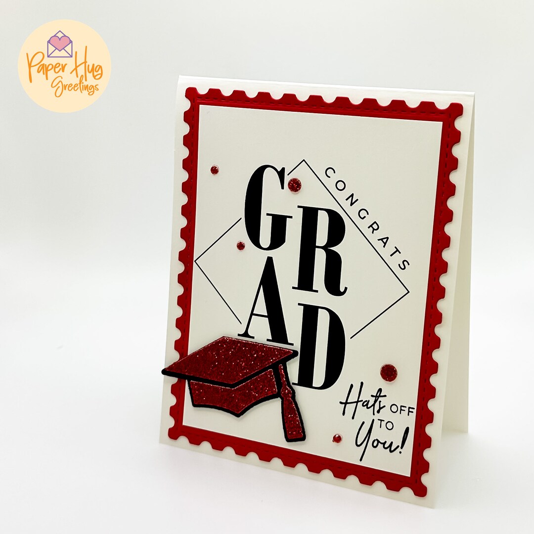 Congrats Grad Hats off to You Red White and Black Handmade Greeting ...