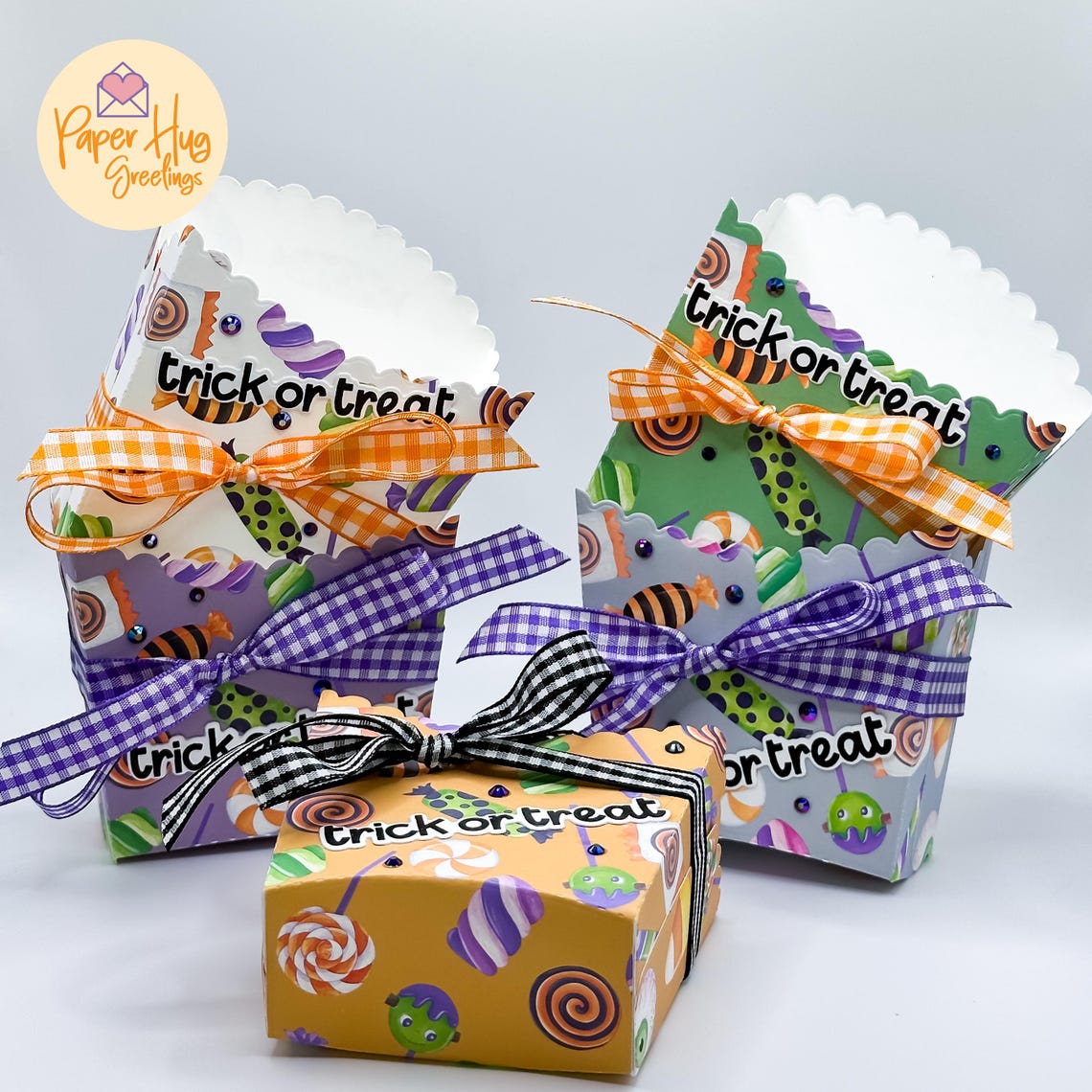 Set of 5 Handmade Halloween Trick or Treat Boxes With Candy Pattern and ...
