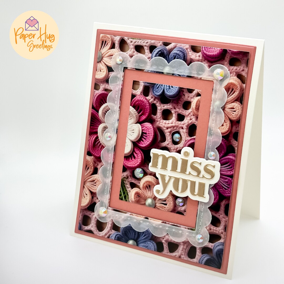 Miss You Crochet Flower Handmade Greeting Card, Crochet Flower Card ...